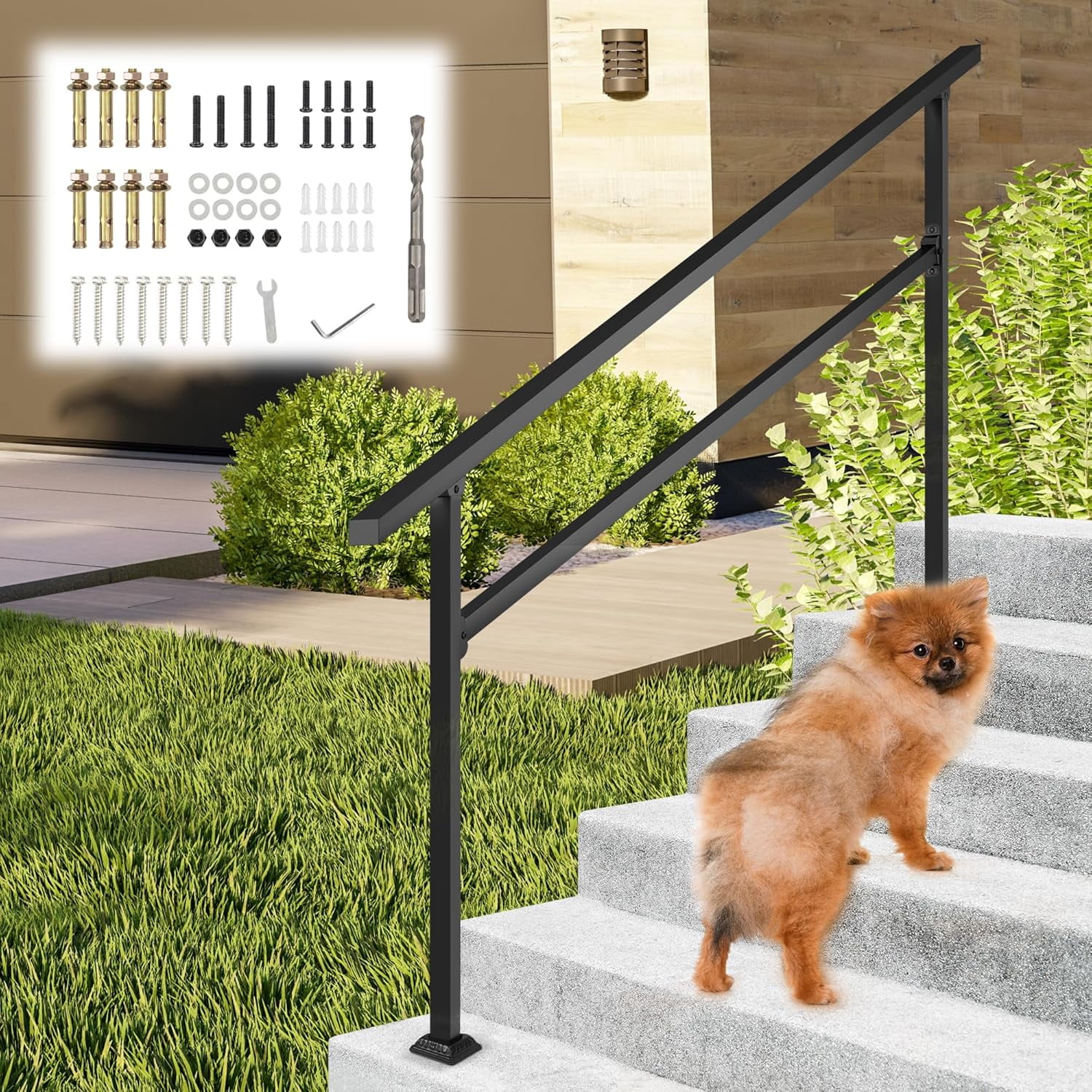 Hand Rails for Outdoor Steps, Adjustable 3 Step Handrail, Indoor Stair ...