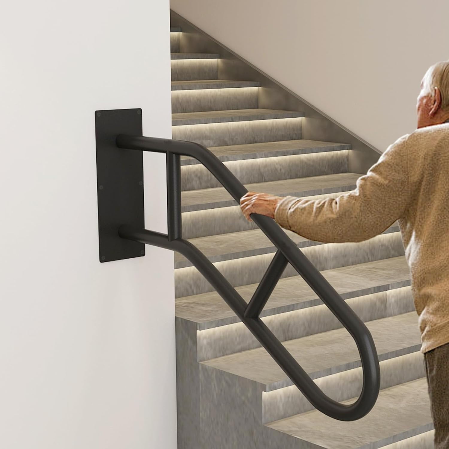 Hand Rails for Outdoor Steps U-Shaped, Black Iron Stair Railing Indoor ...
