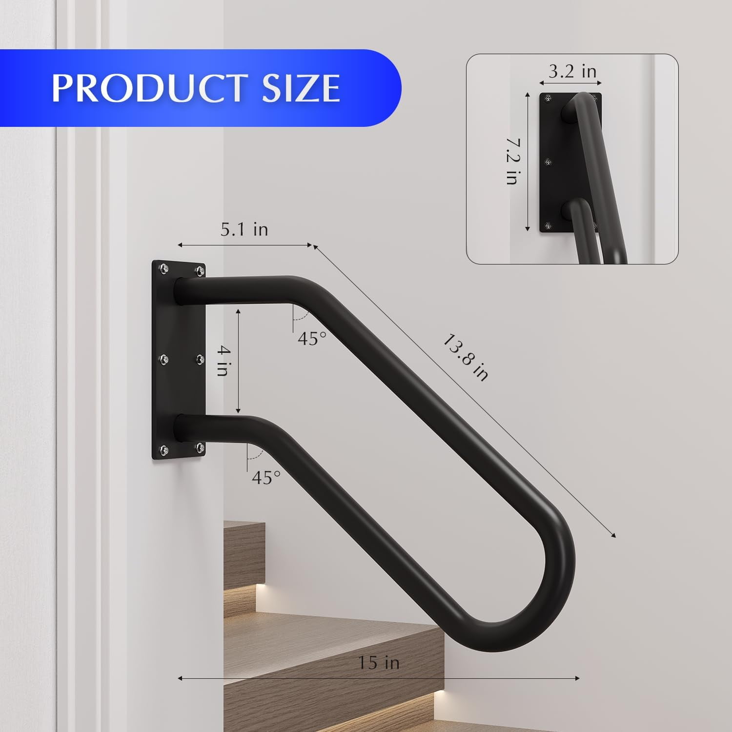 Hand Rails for Outdoor 1-2 Steps, Indoor Stairs, Bathroom, Wall Mount ...
