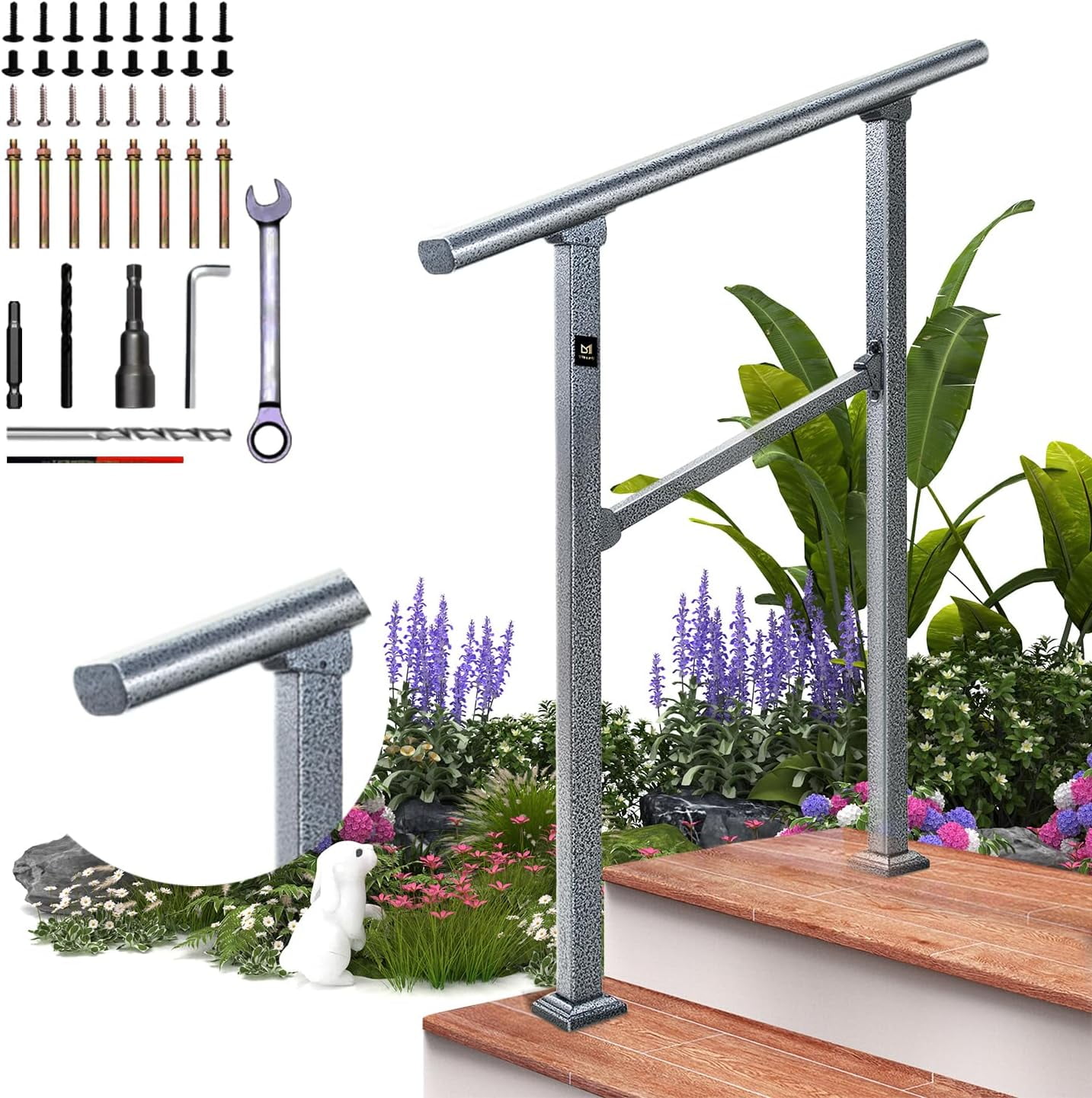 Hand Rails for Outdoor Steps, 2 Step Handrail Stair Railing for Seniors ...