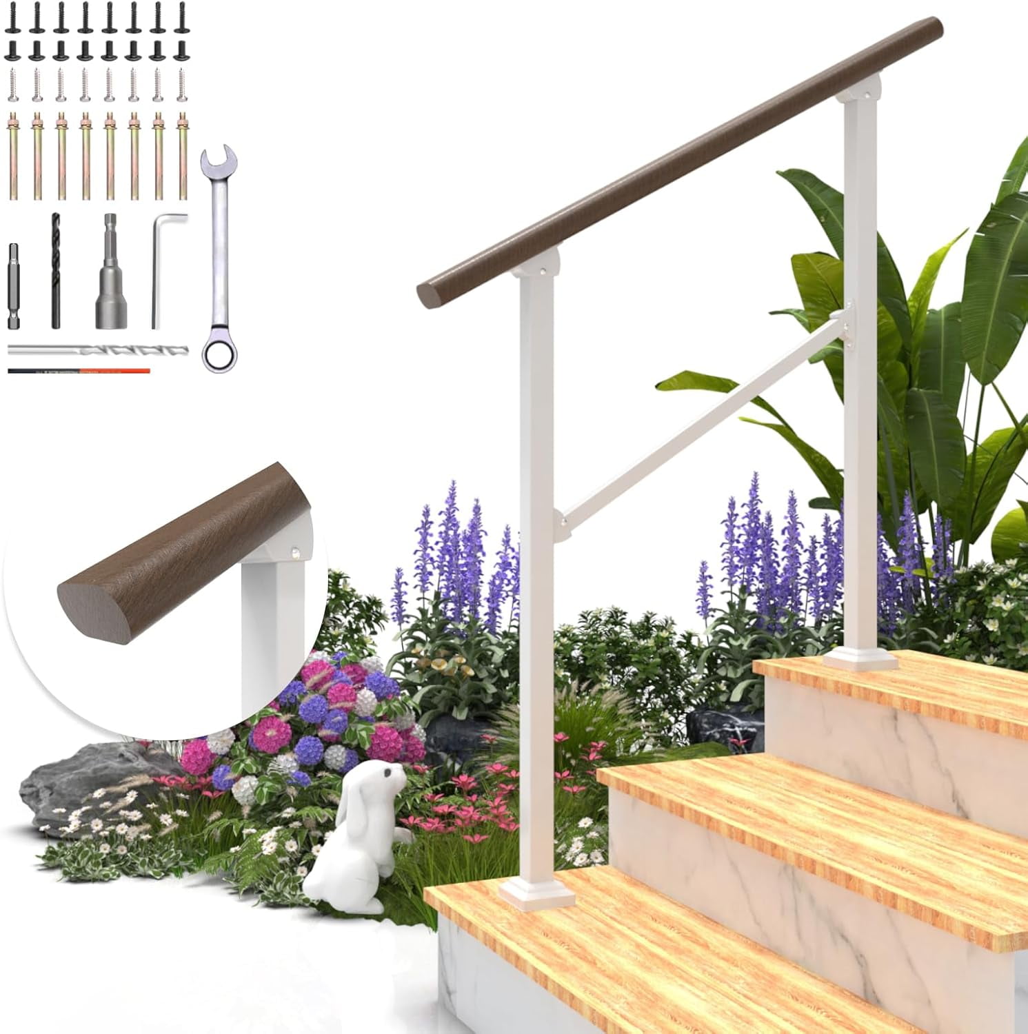 Hand Rails for Outdoor Steps, 3 Step Handrail Stair Railing for Seniors ...