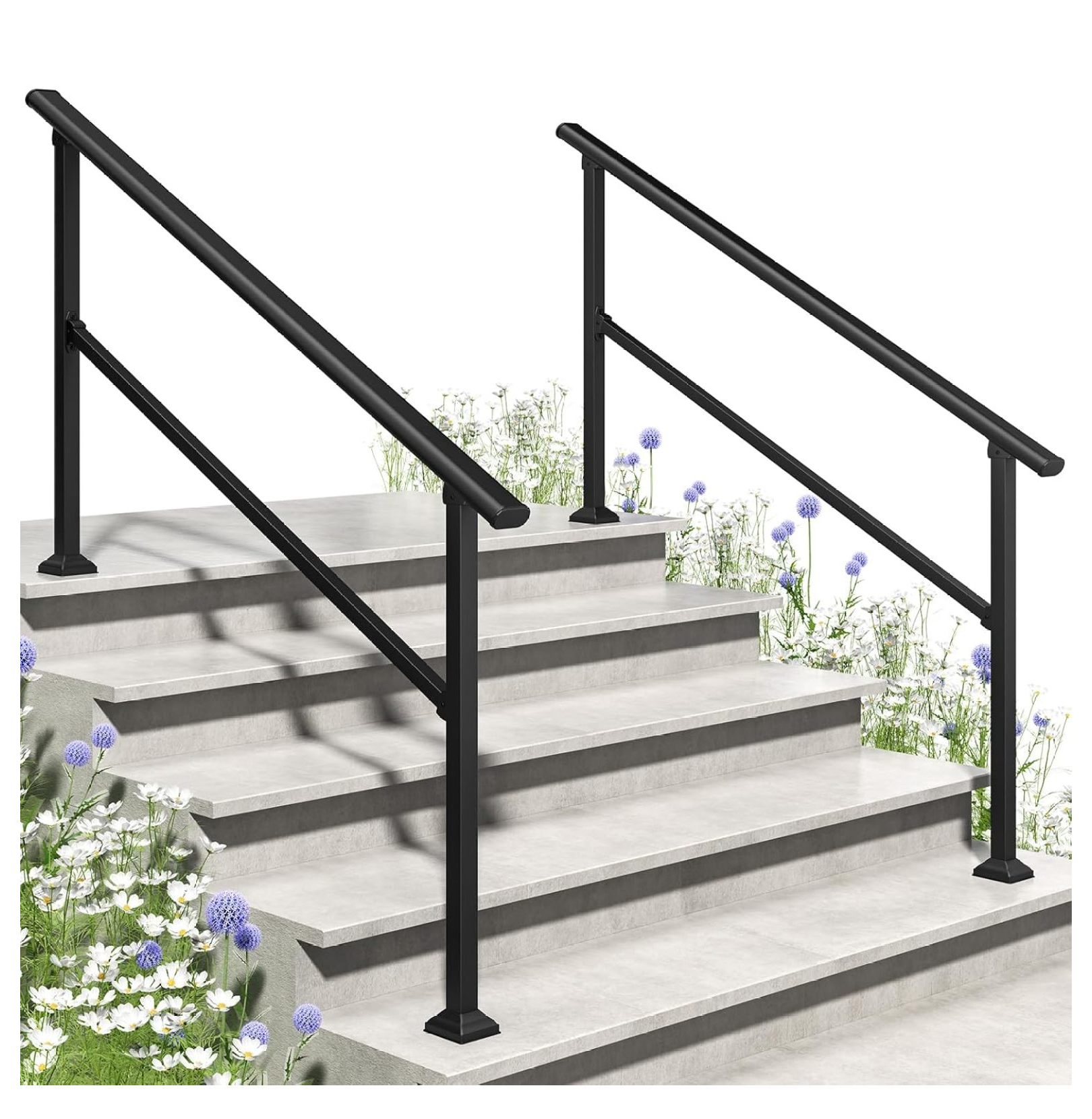 Hand Rails for Outdoor Steps, 5 Step Handrail 2 Pack, Outdoor Handrail ...