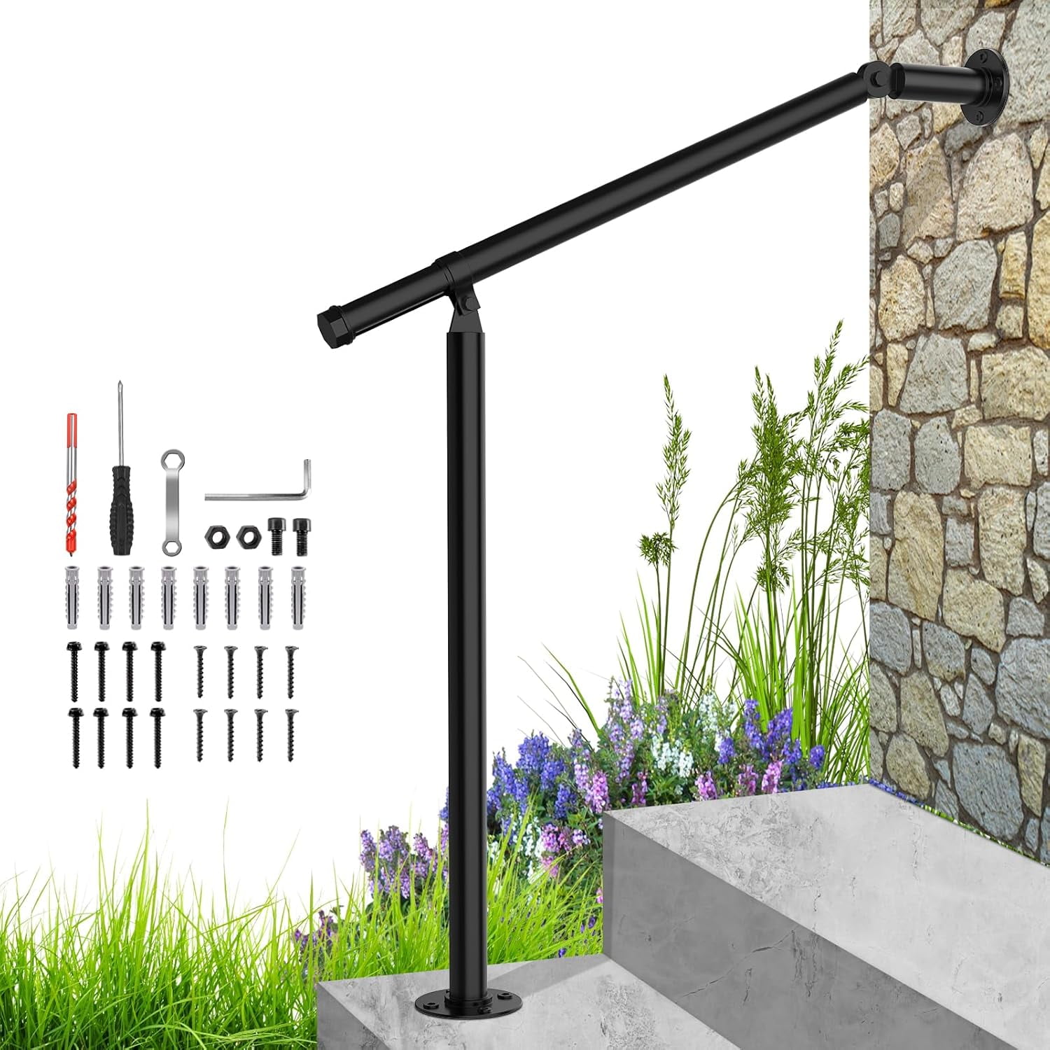 Hand Rails for Outdoor Steps,Metal Deck Railing Kit Fits 1 to 3 Steps ...