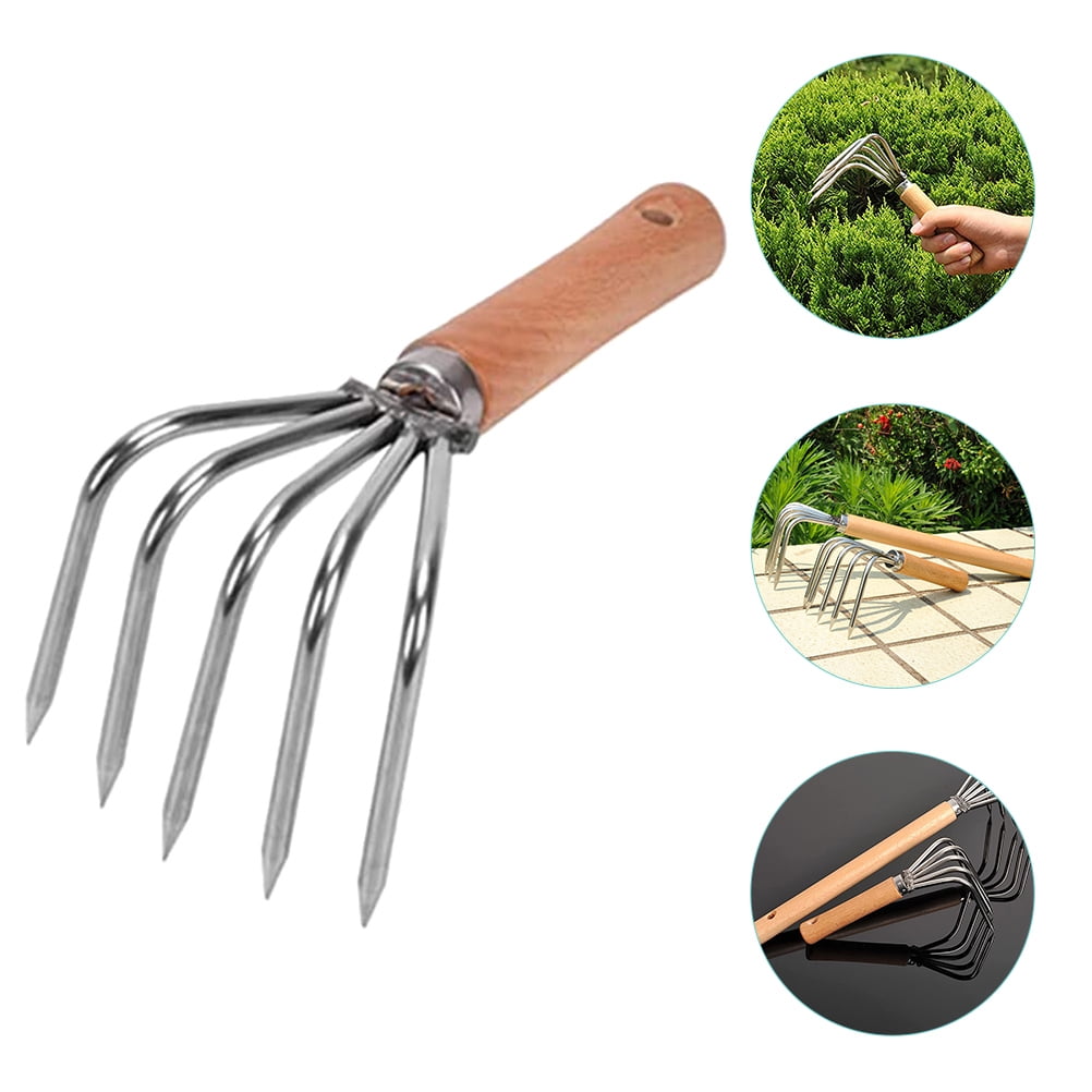 Hand Rake 5 Tine Claw Rake Wooden Handle Beach Shell Digging Rake ...