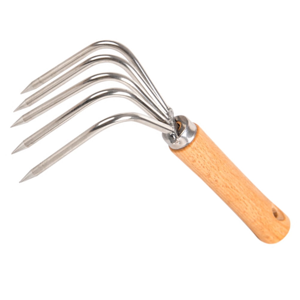 Hand Rake 5 Tine Claw Rake Wooden Handle Beach Shell Digging Rake Hand ...