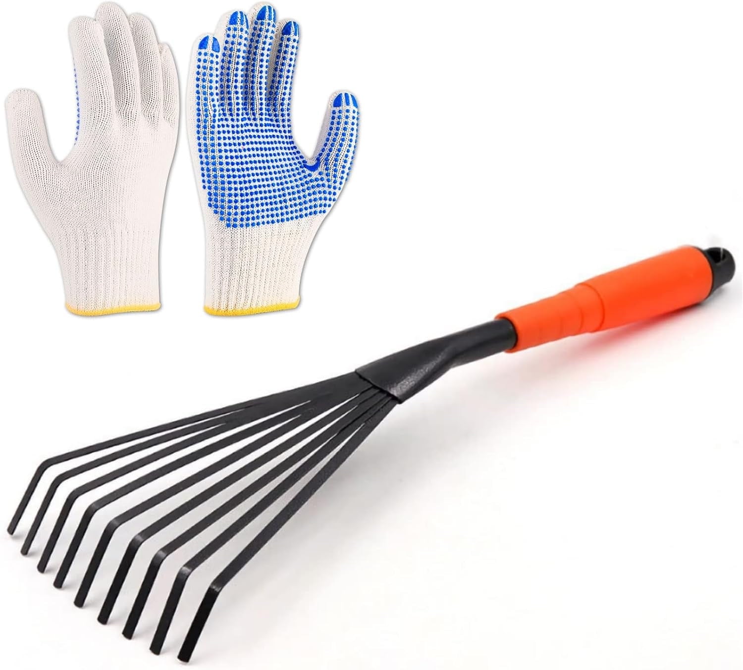 Hand Rake Garden Tool Set, Fan Leaf Hand Rakes Stainless Steel Handle ...