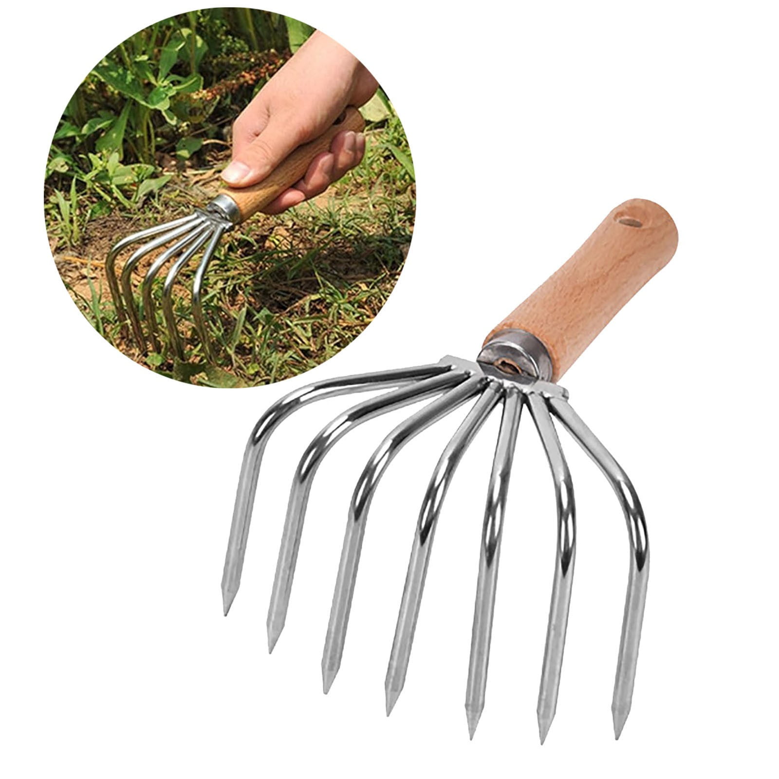 Hand Rake Heavy Duty 7 Teeth Gardening Hand Tool 7.87'' Ergonomic ...