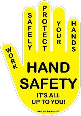 Hand Safety Notice ANSI Pinch Point Crush Lacerate Cut Warning Black on ...
