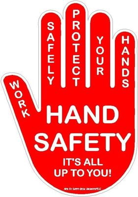 Hand Safety Notice ANSI Pinch Point Crush Lacerate Cut Warning White on ...