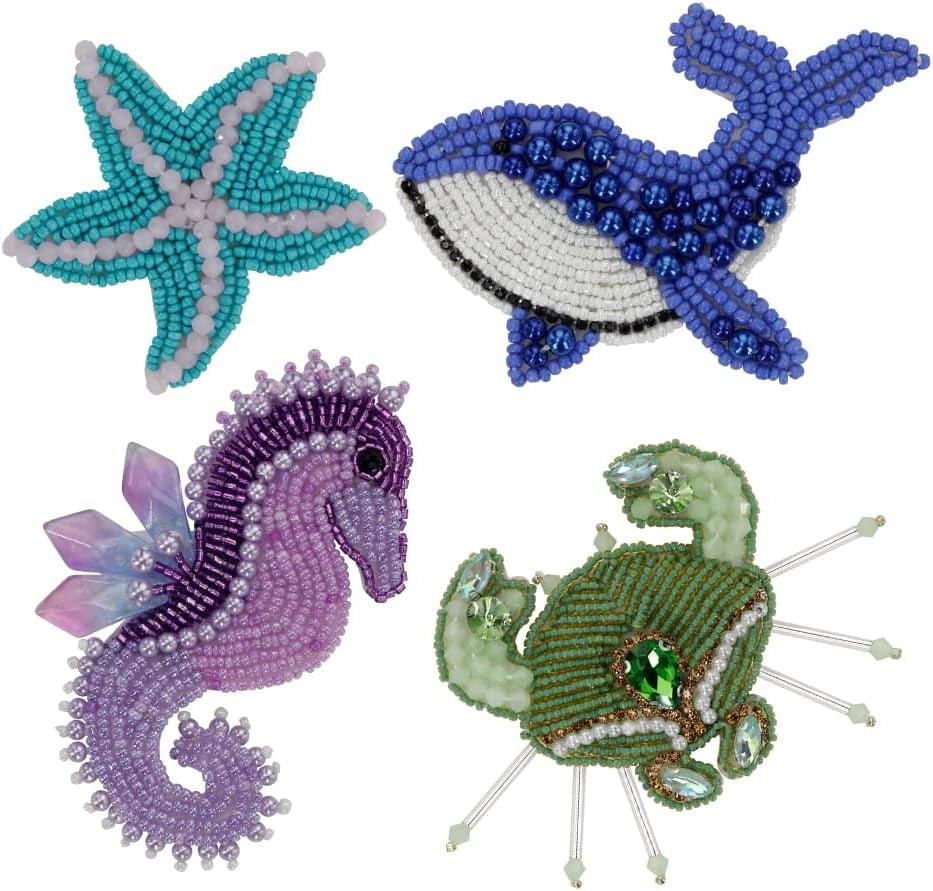 Hand-Sewn Beaded Fabric Patch Ocean Creature Applique Starfish Badges ...