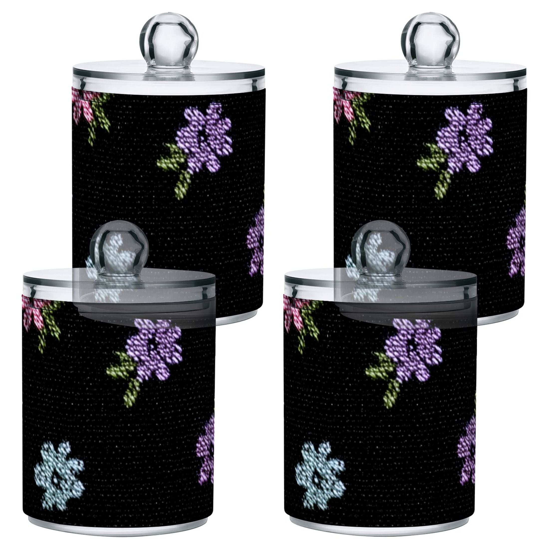 Hand Sewn Cute Small Flowers Translucent Plastic Cans Storage Canisters ...