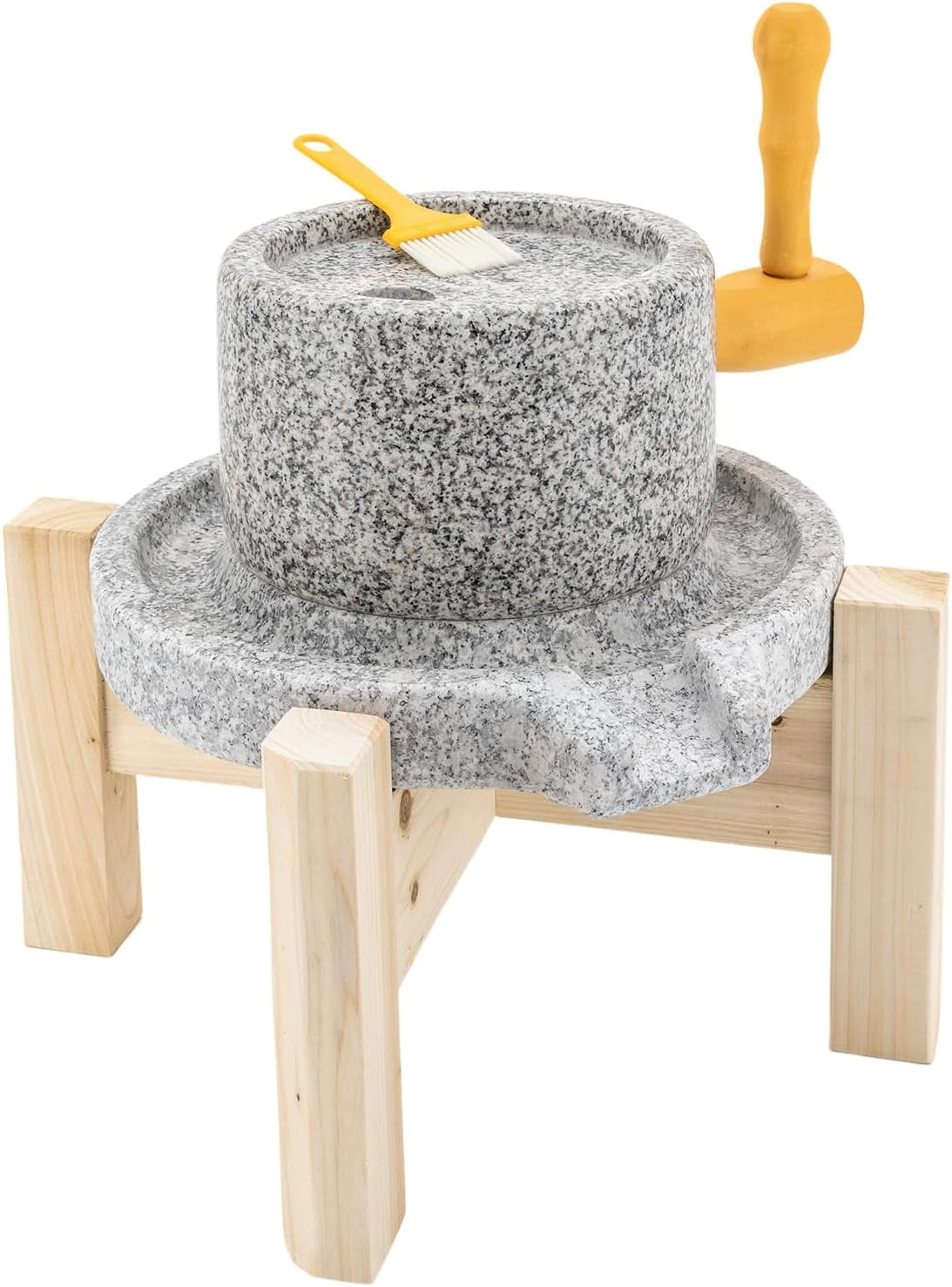 Hand Stone Mill - Natural Granite Paste Grain Grinder With Wooden Frame ...