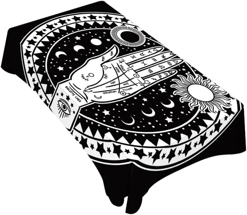 Hand Sun Eye Moon Star Tablecloth Decor Black and White Fate Mystic ...