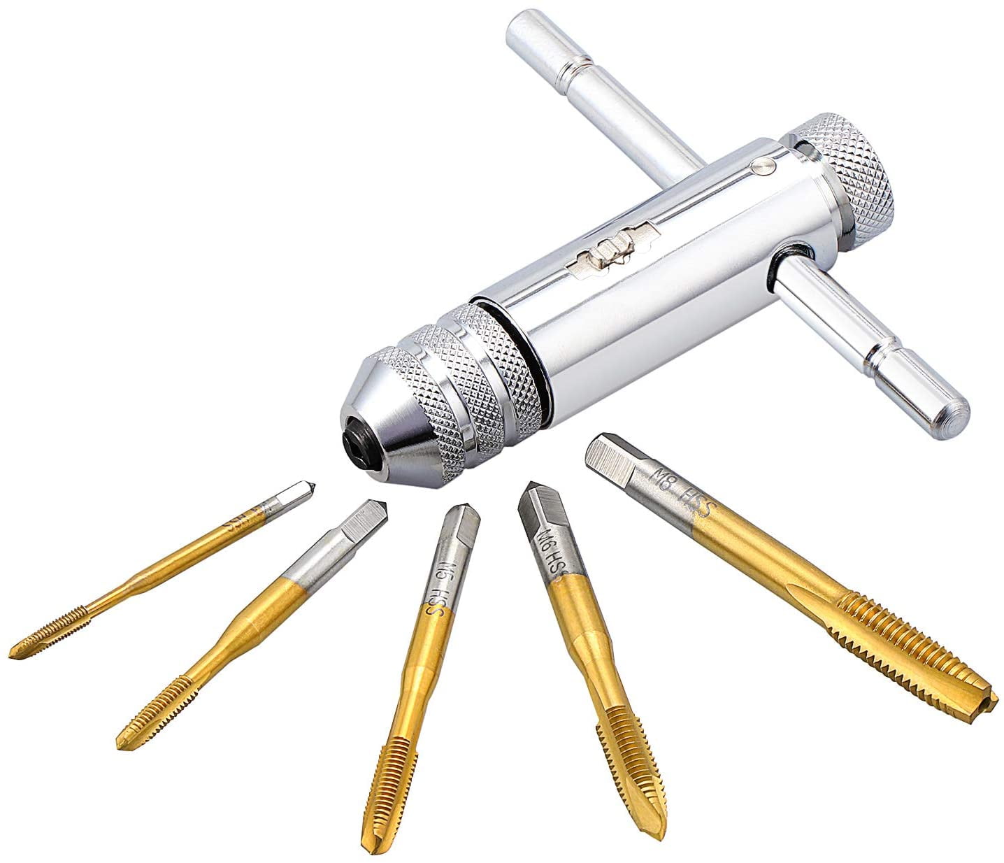 Hand Taps, Adjustable Tap Wrench, T-Handle Tap Holder Wrench with 5pcs ...