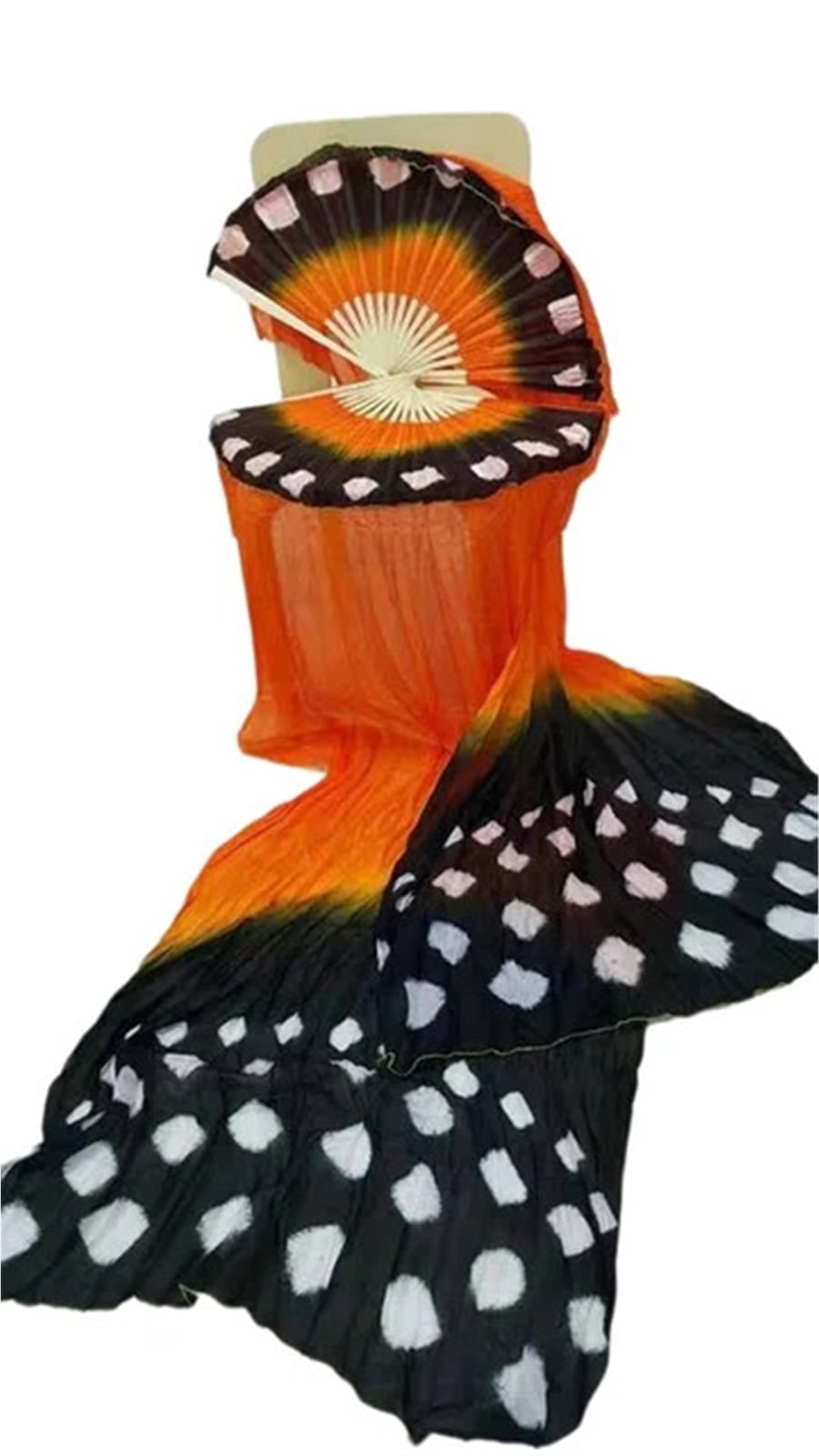 Hand Tie Dye Art Fan Veil 2pcs Peacock Belly Dance Silk Veil Stage ...