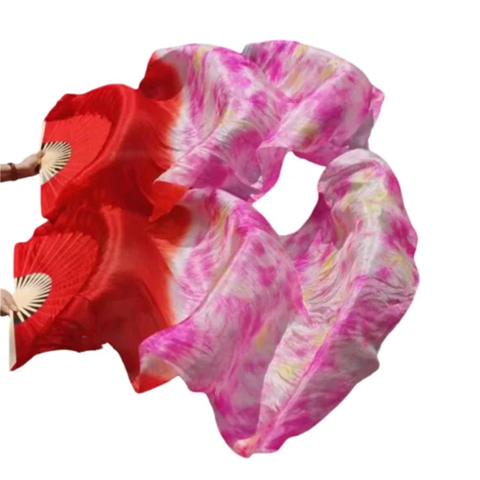 Hand Tie Dye Art Fan Veil 2pcs Peacock Belly Dance Silk Veil Stage ...