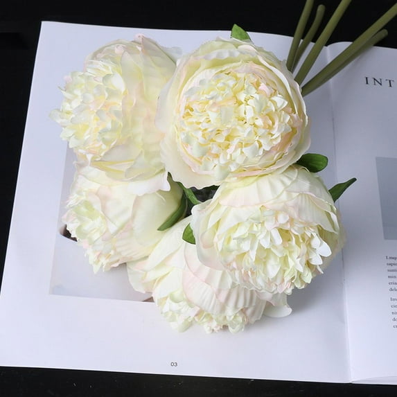 Hand-Tied Artificial Peony Bouquet, 5 Silk Flowers in North American ...