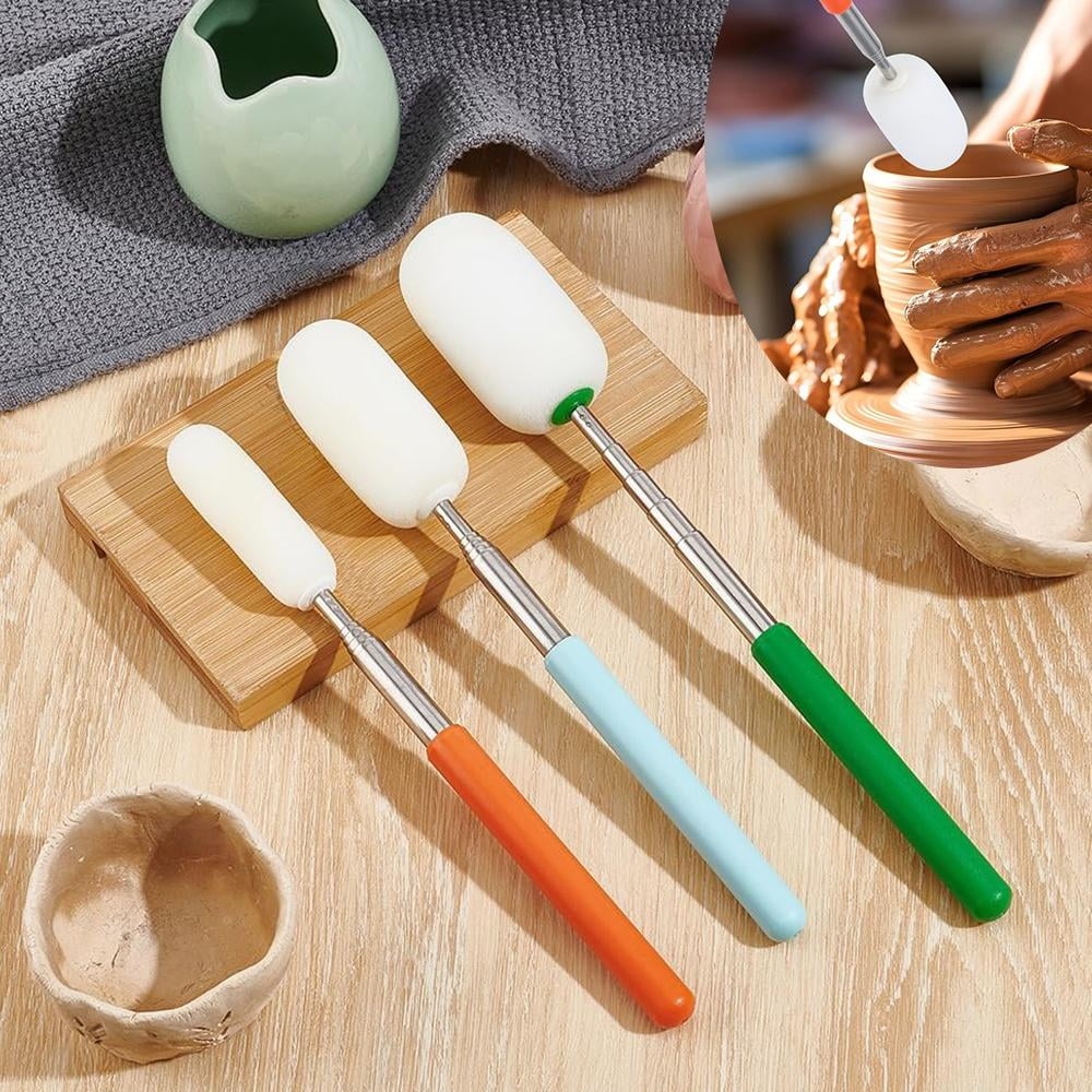[Hand Tools Kits] Pack of 3 Telescoping Sponge Stick for Pottery,27 Inches Long Pottery Sponges ...