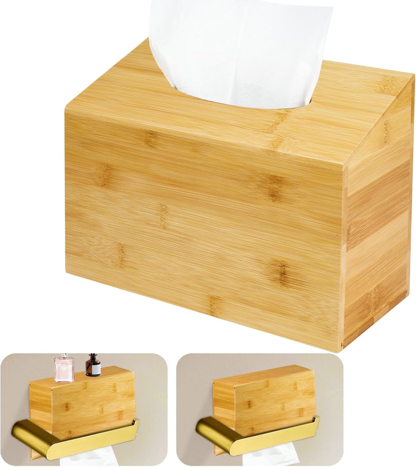 Hand Towel Box Cover for with Sloped Top, Natural Bamboo Tissue Box ...