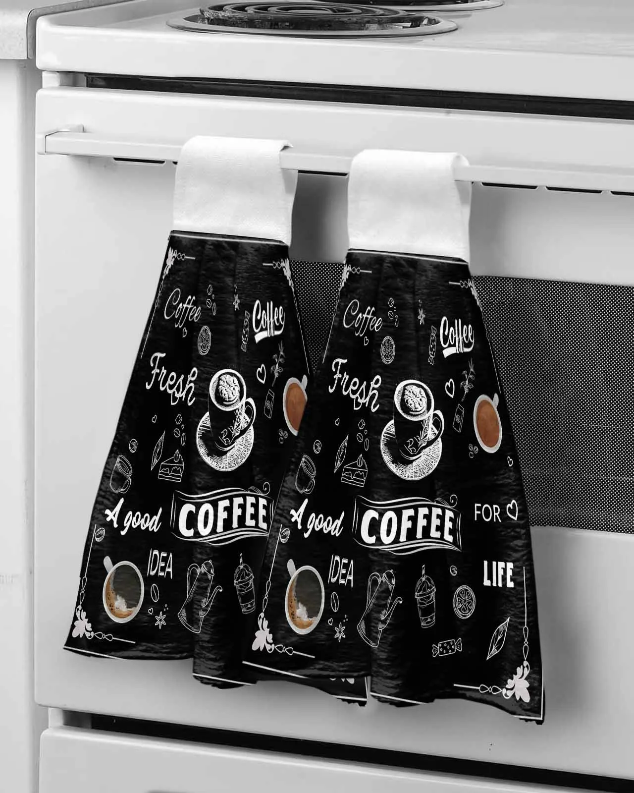 Hand Towel Coffee Coffee Beans Cup Hanging Cloth Quick Dry Absorbent ...