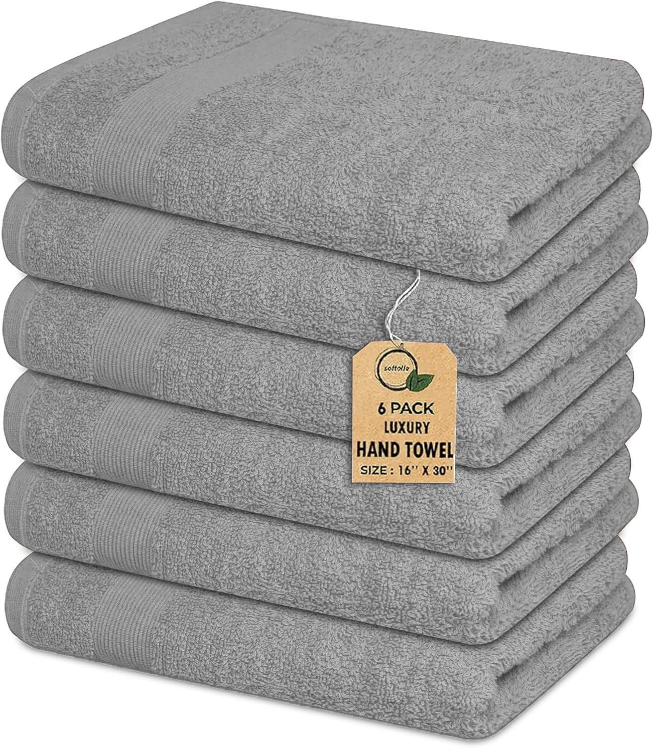 Hand Towels Pack of 6 (16" x 30") Combed Ring Spun | Highly Absorbent ...