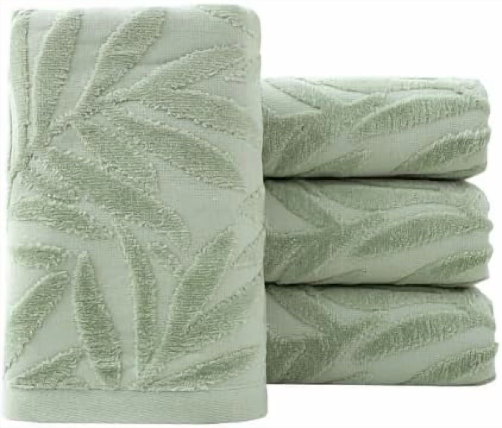 Hand Towels Set of 4 Leaf Pattern 100% Cotton Absorbent Soft Decorative ...