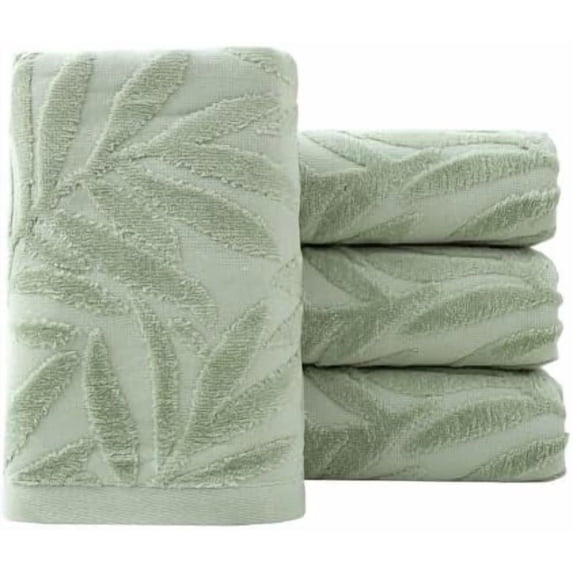 Hand Towels Set of 4 Leaf Pattern 100% Cotton Absorbent Soft Decorative ...
