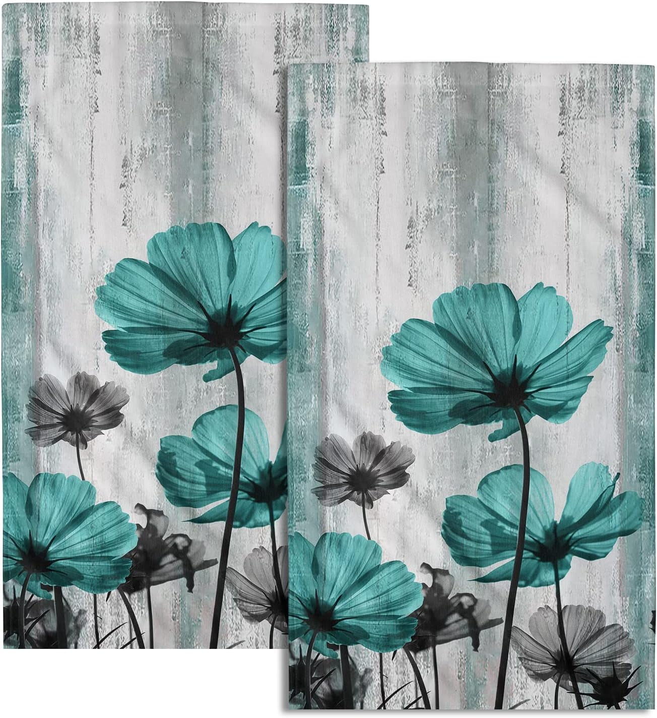 Hand Towels Turquoise Flower Fingertip Towels Set of 2 Absorbent ...