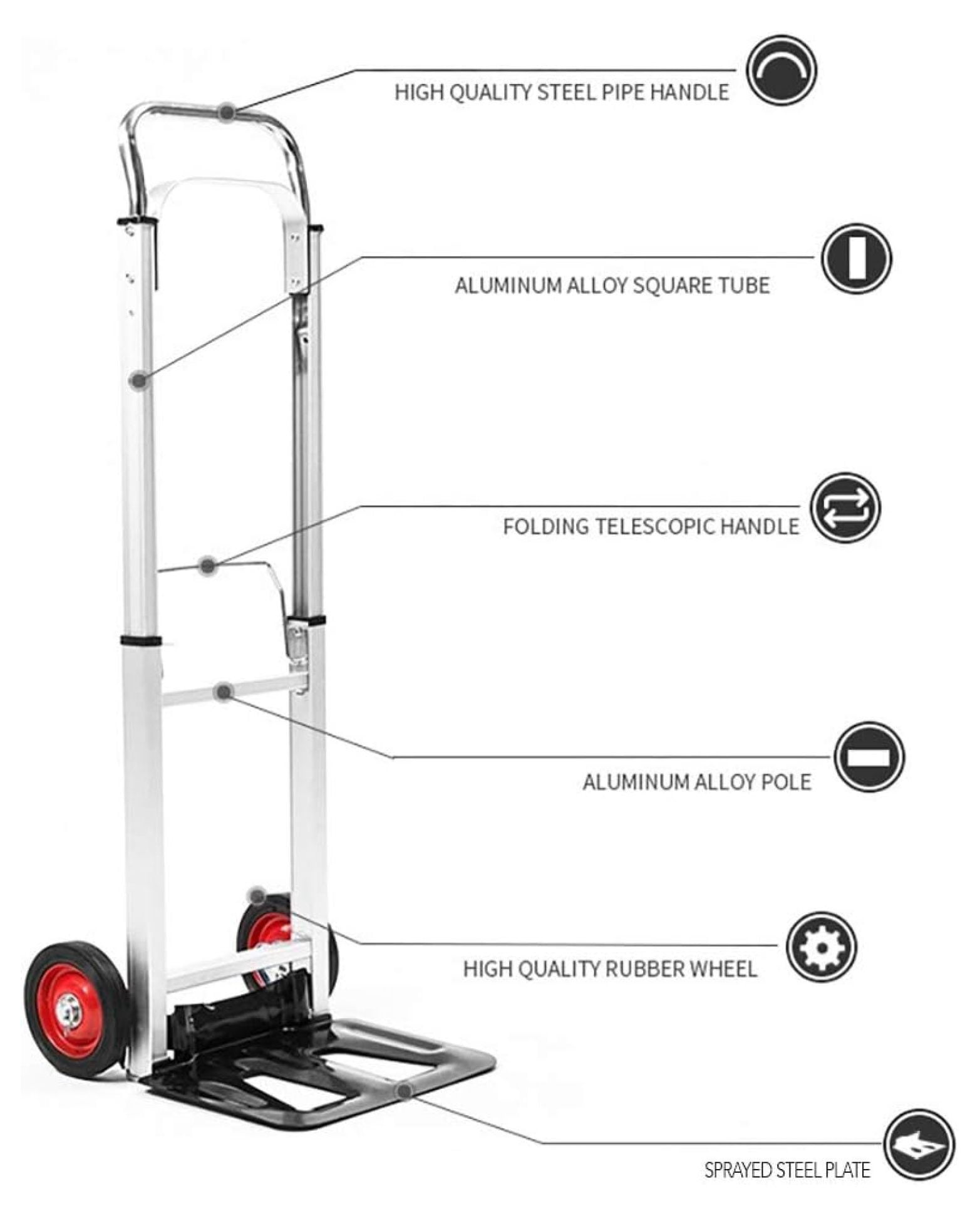 Hand Truck Aluminum Foldable Hand Cart with 6" Wheels 220 lbs Capacity ...