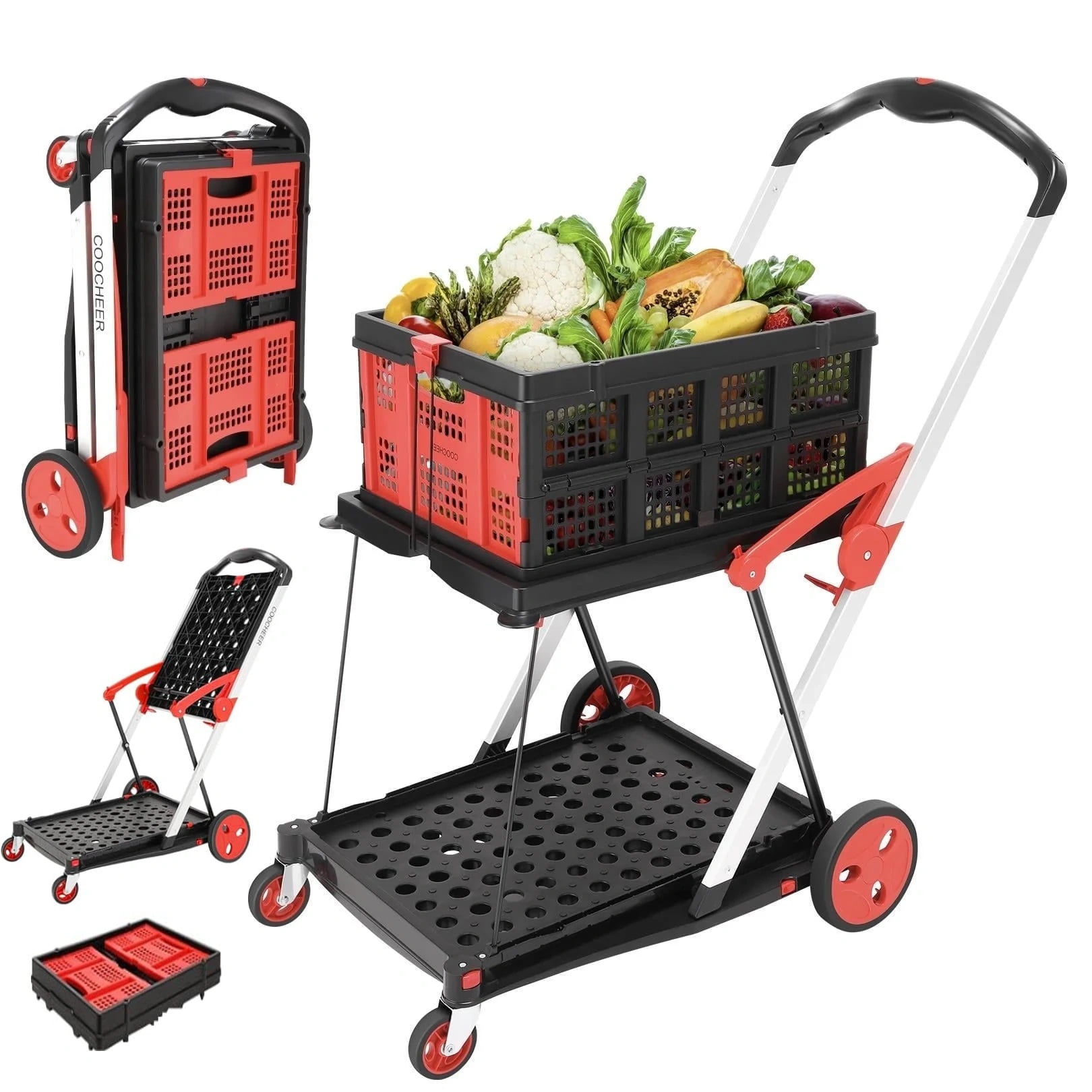 Hand Truck with 4 Wheels, Folded Portable Shopping Carrying Carts with ...