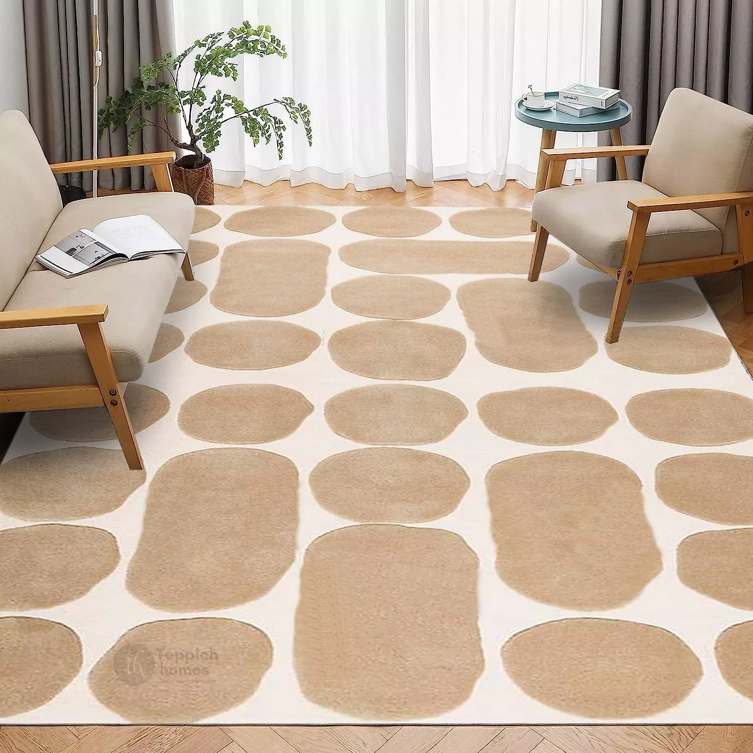 Hand Tuft Area Rug, Beige Wool Carpet, 9x13 Geometric rug, Bed, Living ...
