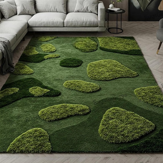 Hand Tufted Green Moss Landscape Multi Textured Wool Area Rug for ...