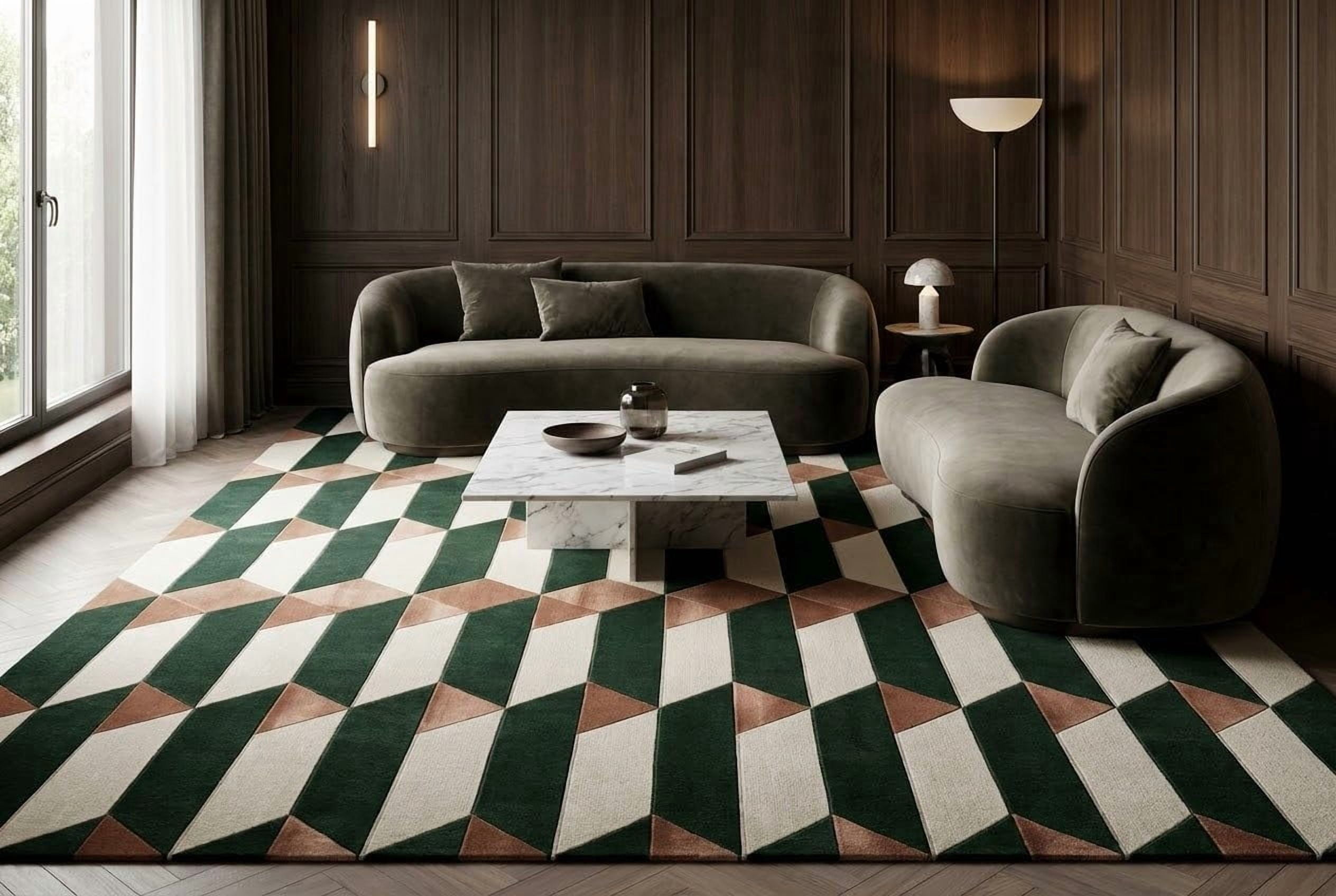 Hand-Tufted Multicolor Wool Accent Rug, Geometric Tile Pattern, Soft ...