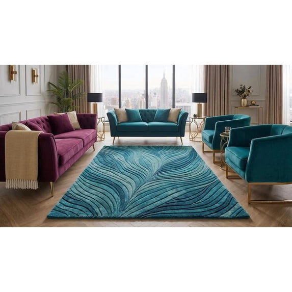 Hand-Tufted Wool Area Rug, Handmade Abstract Wave Leaf Pattern Carpet ...
