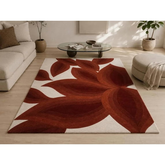 Hand-Tufted Wool Area Rug, Handmade Modern Abstract Large Leaf Pattern ...
