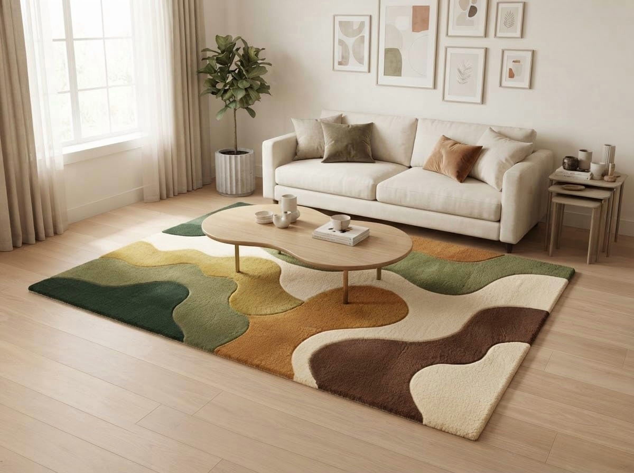 Hand-Tufted Wool Area Rug, Modern Geometric Arch Pattern, Soft Plush ...
