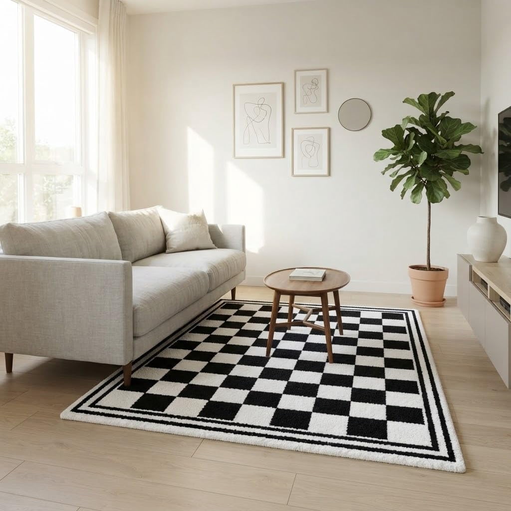 Hand-Tufted Wool Checkered Area Rug, Modern Geometric Checkerboard ...