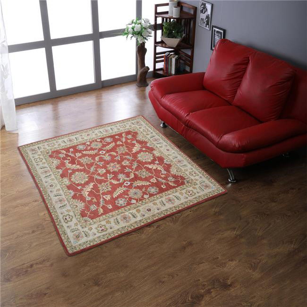 Hand Tufted Wool Oriental Square Area Rug - Beige & Red - 10' x 10 ...