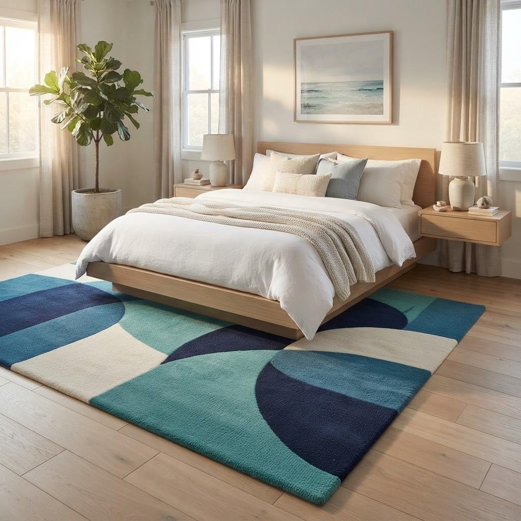 Hand-Tufted Wool Rug Featuring Abstract Geometric Color Block Pattern ...