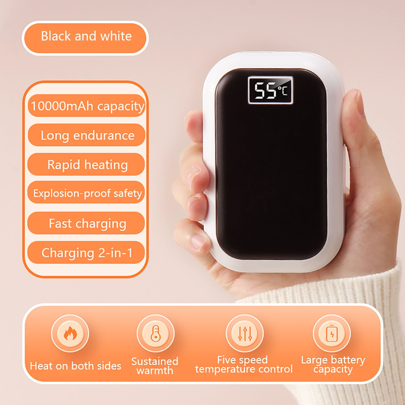 Hand Warmer 10000mAh Portable Large Capacity Hand Charger 2 in 1 ...