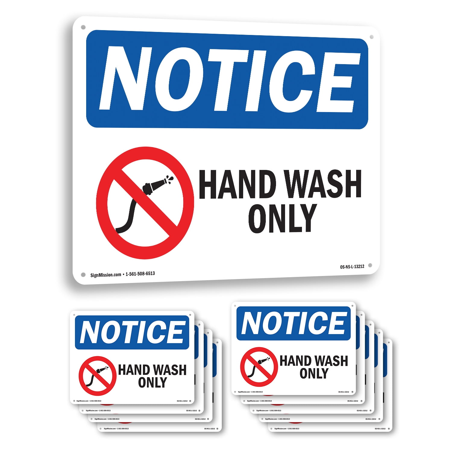 Hand Wash Only OSHA Notice Rigid Plastic Sign 14 Inch x 10 Inch - 10 ...