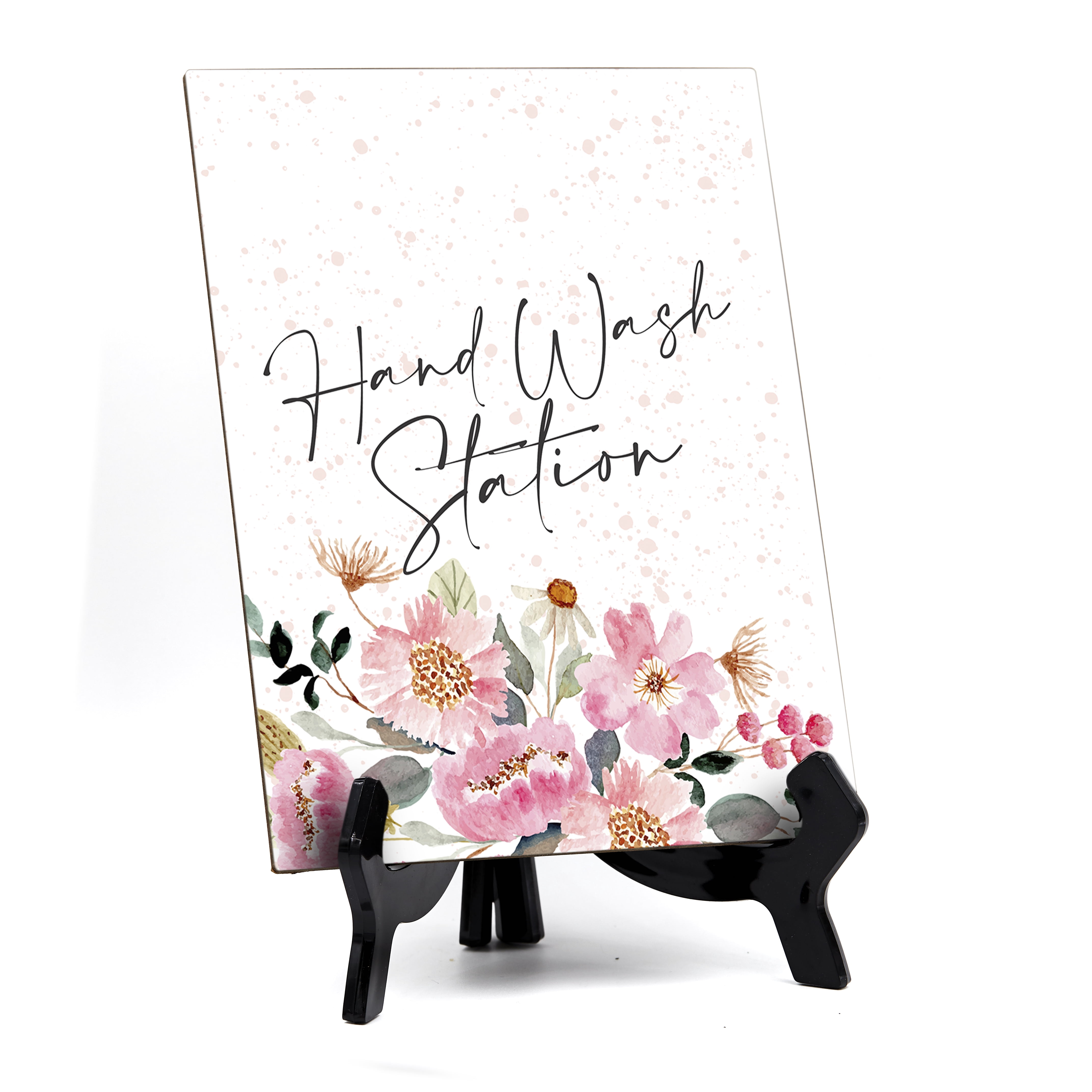Hand Wash Station Sign with Easel, Floral Watercolor Design (6" x 8 ...