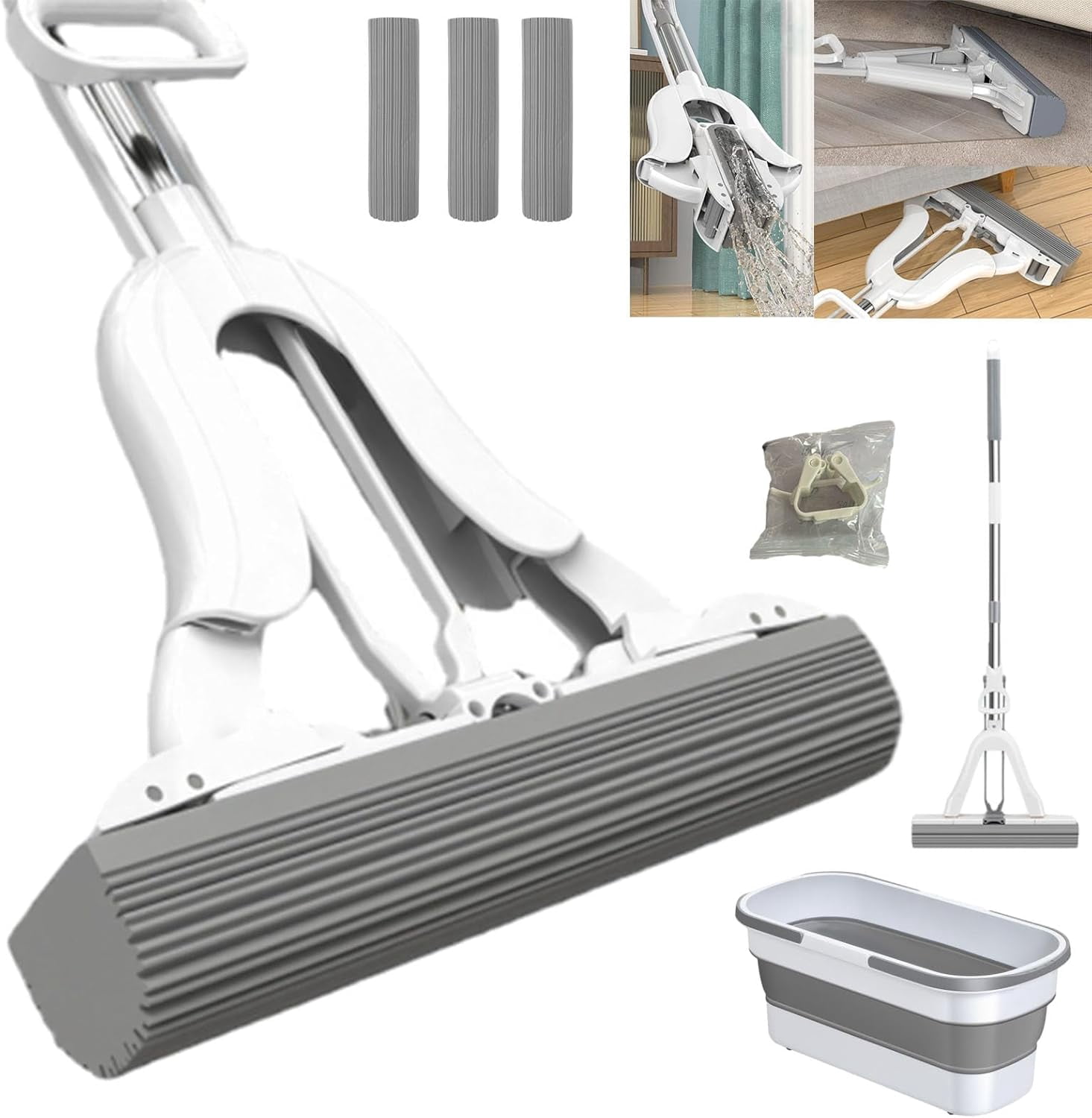 Hand-Washable Collodion Mop, Folding Sponge Mop, Self-Squeezing Mop ...