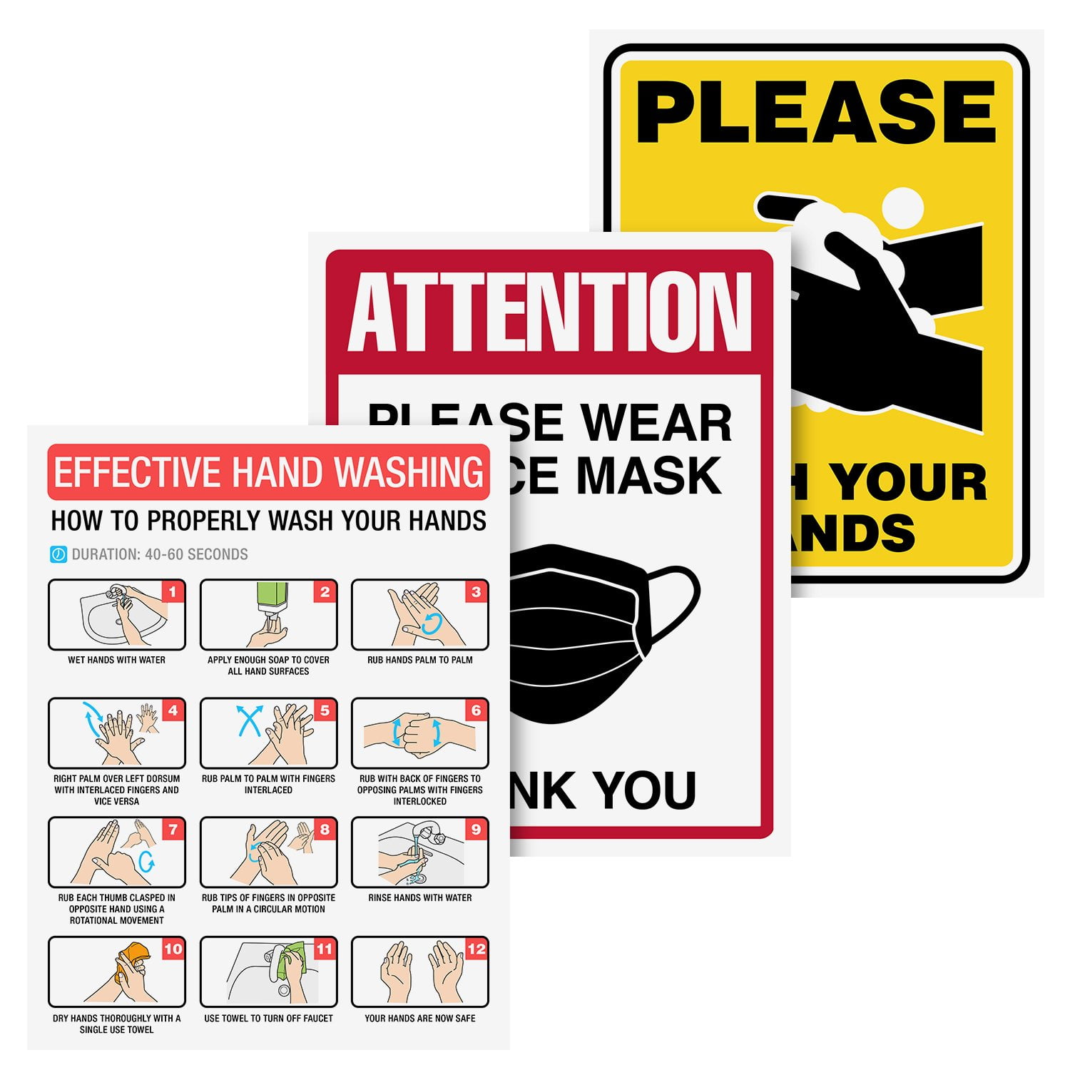 Hand Washing Hygiene Instructions Signs Set – 1 Please Wash Sign, 1 How ...
