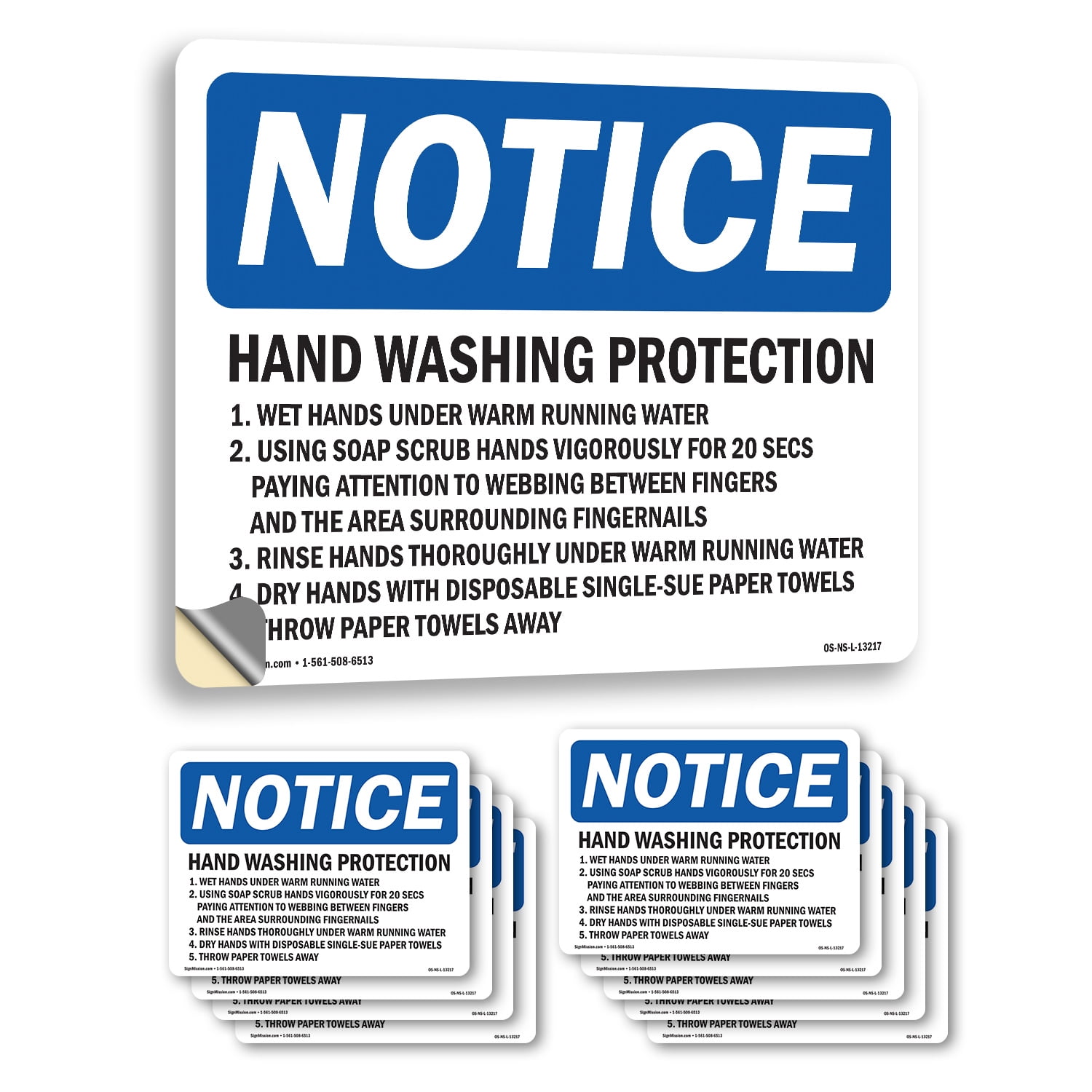 Hand Washing Protection 1. Wet Hands Under OSHA Notice Vinyl Decal ...