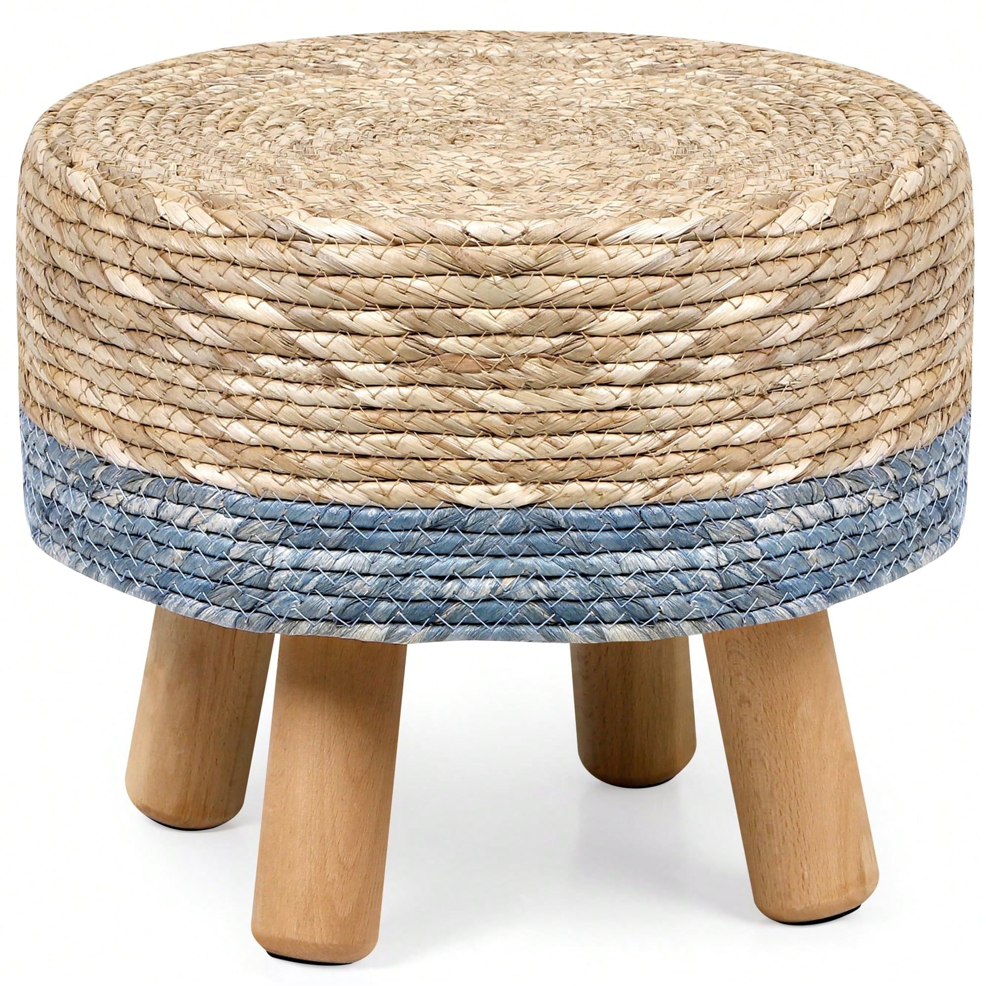 Hand Weave Round Foot Stool For Couch Desk Soft Step Stool Padded Foot ...