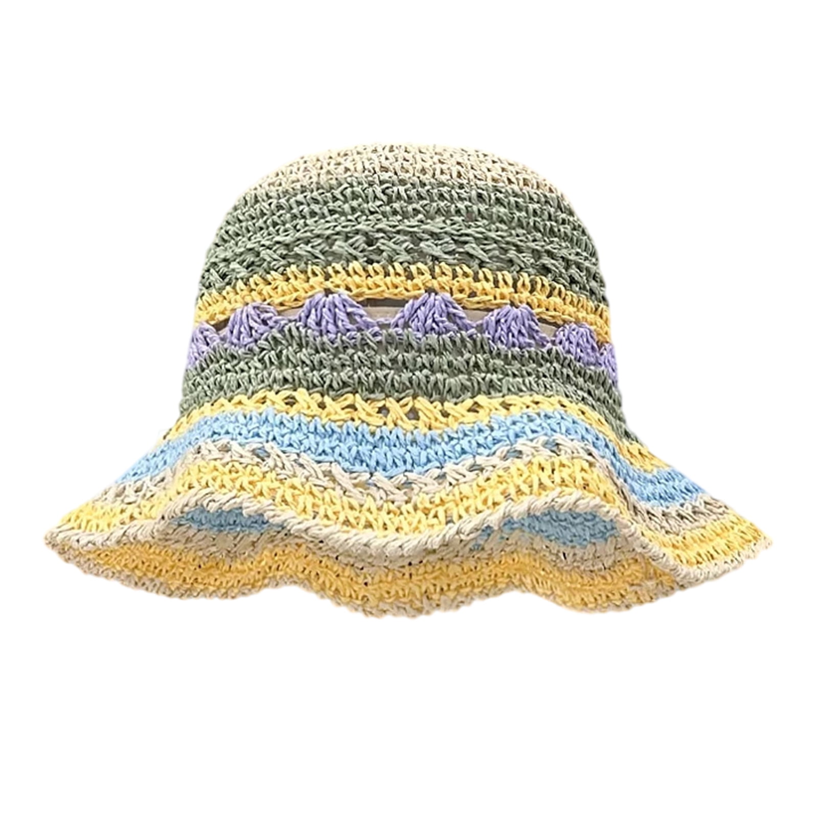 Hand Weaving Straw Hat Holiday Spring Straw Hat Rainbow Color Crochet ...