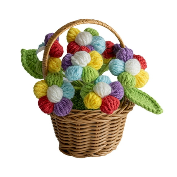 Hand Woven Artificial Flower Basket – Mini Knitted Floral Arrangement ...
