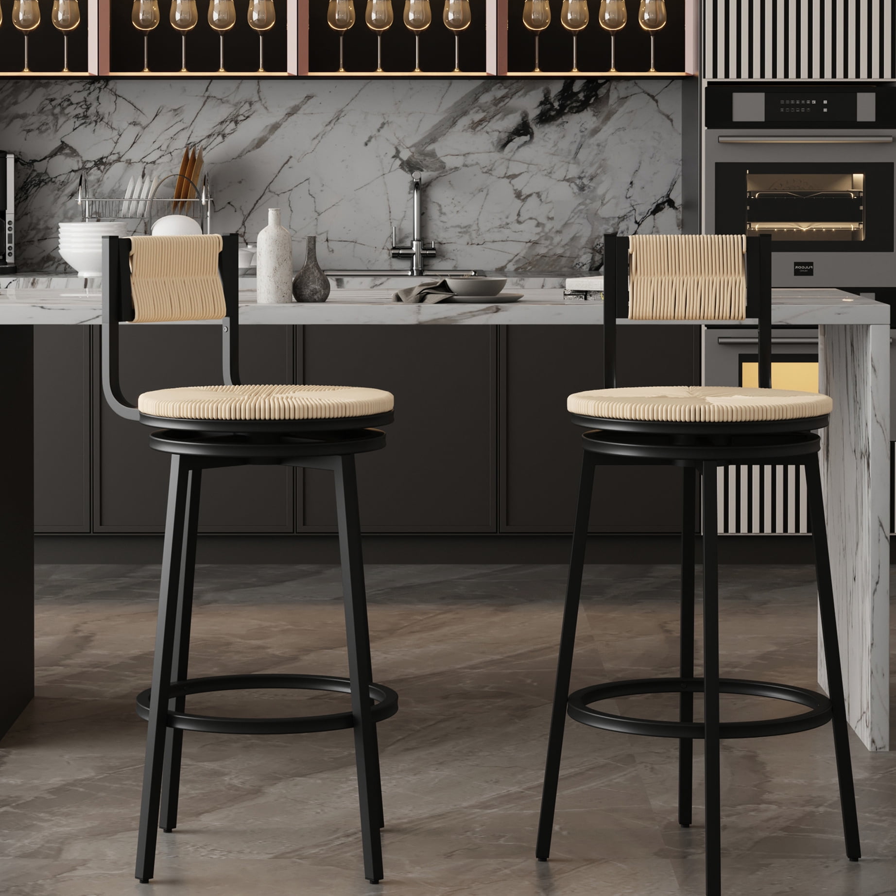 Hand-Woven Bar Stools / Natural Color Paper Rope, Non-Slip Protectors ...