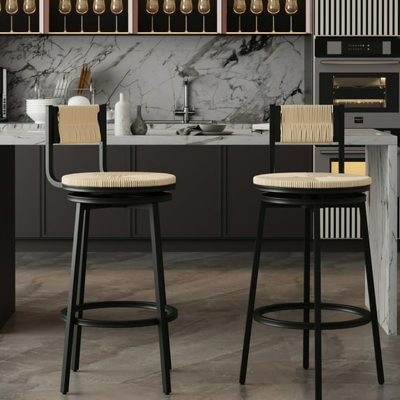 Hand-Woven Bar Stools / Natural Color Paper Rope, Non-Slip Protectors ...